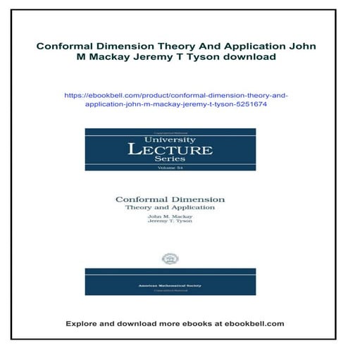 Conformal Dimension Theory And Application John M Mackay Jeremy T Tyson | PDF