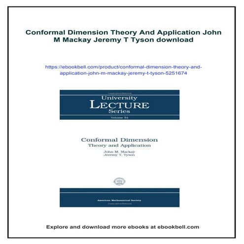 Conformal Dimension Theory And Application John M Mackay Jeremy T Tyson | PDF