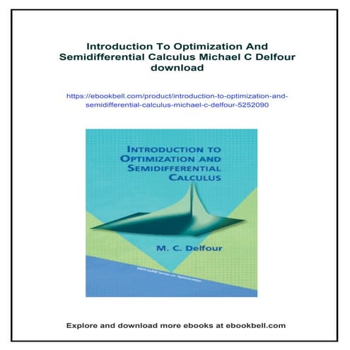 Introduction To Optimization And Semidifferential Calculus Michael C Delfour | PDF