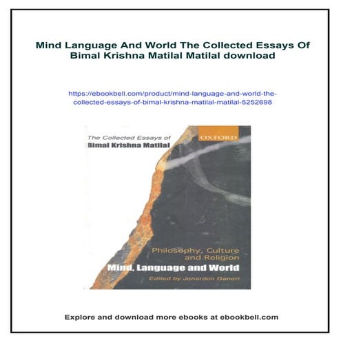 Mind Language And World The Collected Essays Of Bimal Krishna Matilal ...
