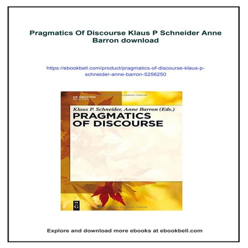 Pragmatics Of Discourse Klaus P Schneider Anne Barron | PDF