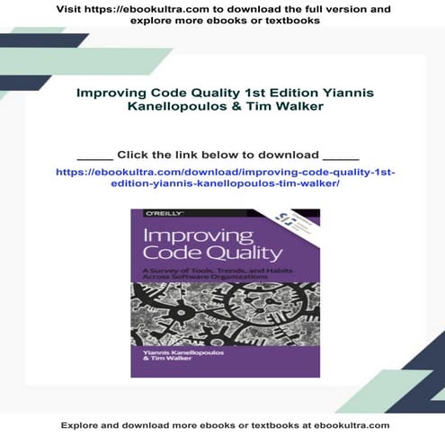 Improving Code Quality 1st Edition Yiannis Kanellopoulos & Tim Walker | PDF