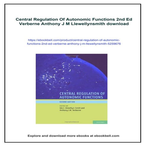 Central Regulation Of Autonomic Functions 2nd Ed Verberne Anthony J M ...
