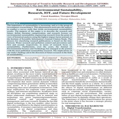 Environmental Sustainability, Research, IOT, and Future Development | PDF