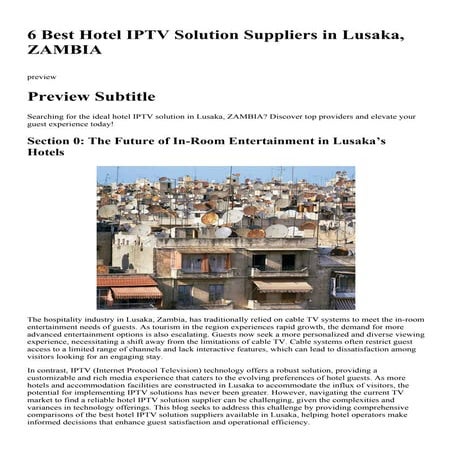 6 Best Hotel IPTV Solution Suppliers in Lusaka, ZAMBIA | PDF