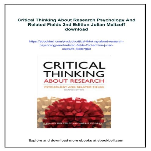 Critical Thinking About Research Psychology And Related Fields 2nd Edition Julian Meltzoff | PDF
