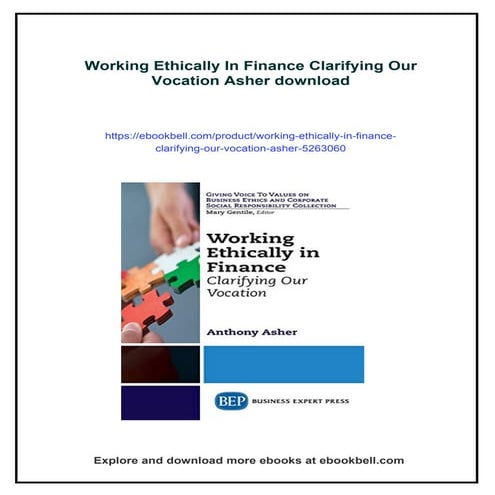 Working Ethically In Finance Clarifying Our Vocation Asher | PDF