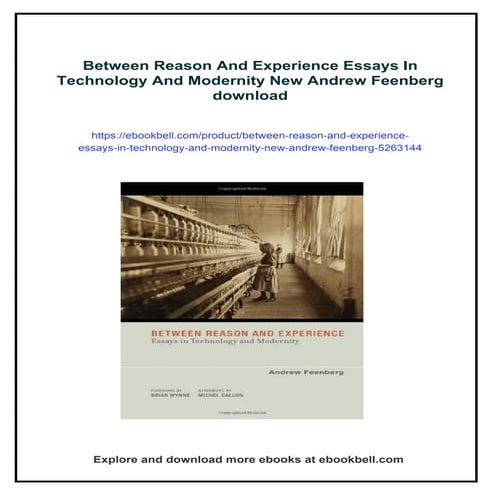 Between Reason And Experience Essays In Technology And Modernity New ...