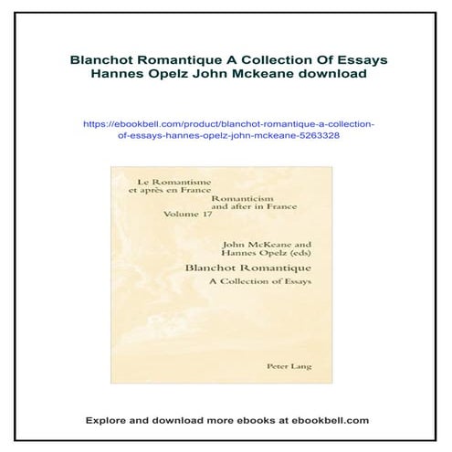 Blanchot Romantique A Collection Of Essays Hannes Opelz John Mckeane | PDF
