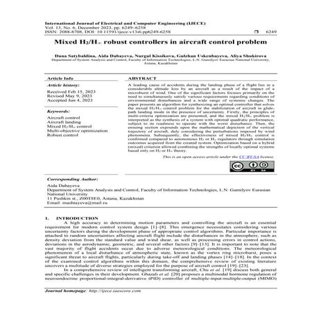 Mixed H2/H∞ robust controllers in aircraft control problem | PDF