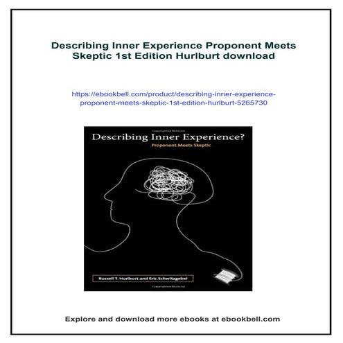 Describing Inner Experience Proponent Meets Skeptic 1st Edition ...