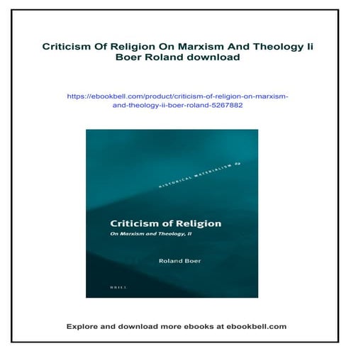 Criticism Of Religion On Marxism And Theology Ii Boer Roland | PDF