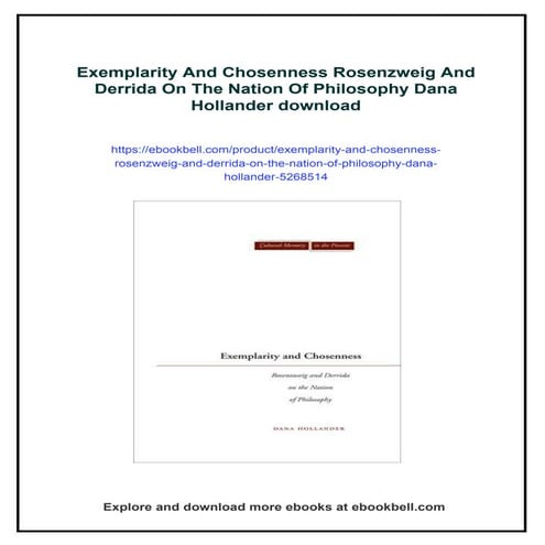 Exemplarity And Chosenness Rosenzweig And Derrida On The Nation Of ...
