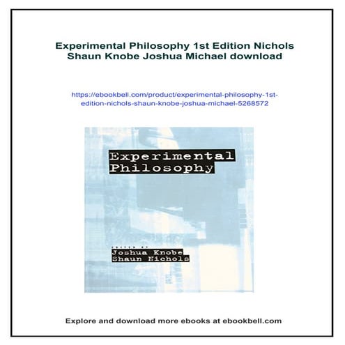 Experimental Philosophy 1st Edition Nichols Shaun Knobe Joshua Michael ...