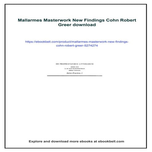 Mallarmes Masterwork New Findings Cohn Robert Greer | PDF