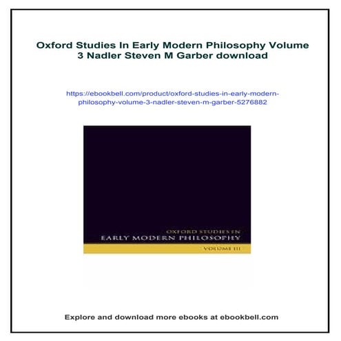 Oxford Studies In Early Modern Philosophy Volume 3 Nadler Steven M ...