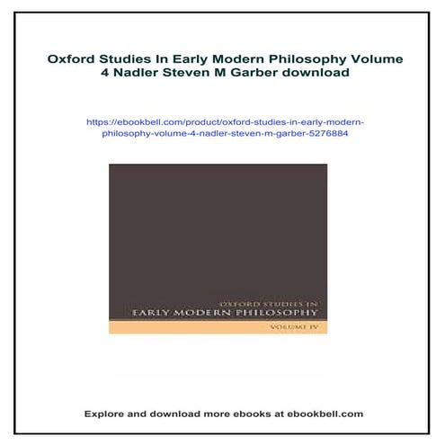 Oxford Studies In Early Modern Philosophy Volume 4 Nadler Steven M ...