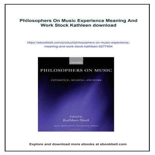 Philosophers On Music Experience Meaning And Work Stock Kathleen | PDF