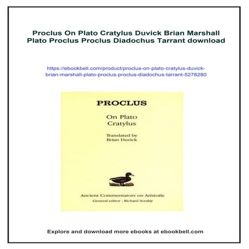 Proclus On Plato Cratylus Duvick Brian Marshall Plato Proclus Proclus Diadochus Tarrant | PDF
