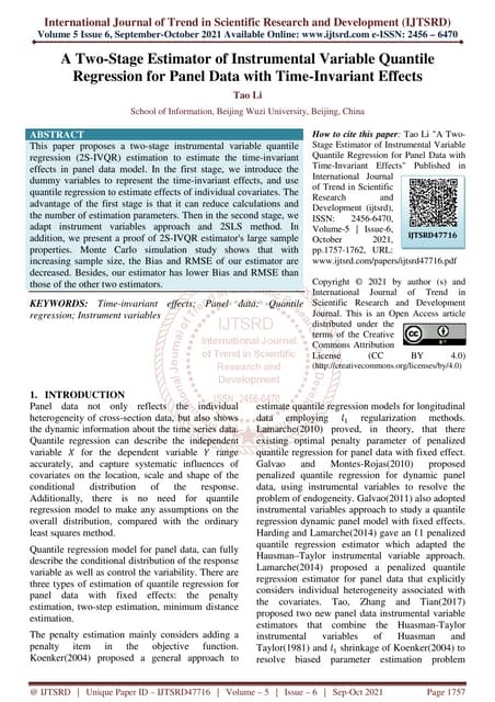 A Two Stage Estimator Of Instrumental Variable Quantile Regression For