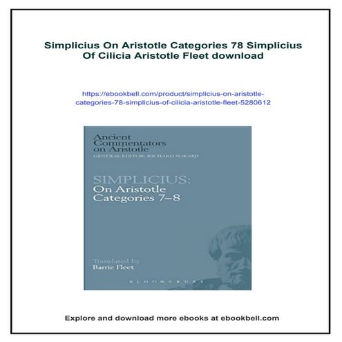 Simplicius On Aristotle Categories 78 Simplicius Of Cilicia Aristotle ...