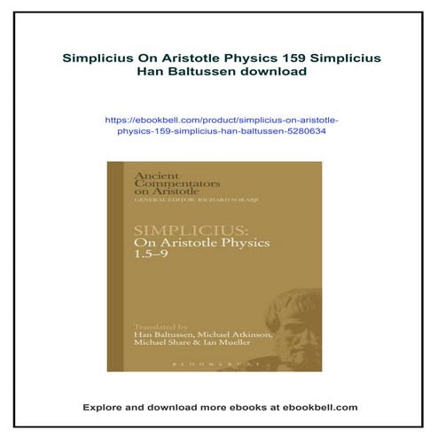 Simplicius On Aristotle Physics 159 Simplicius Han Baltussen | PDF