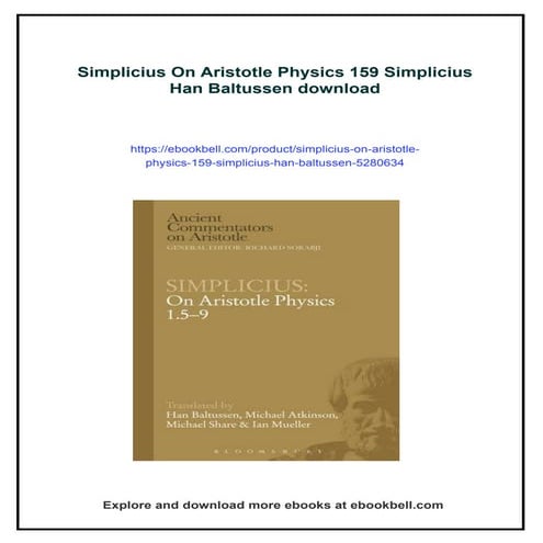 Simplicius On Aristotle Physics 159 Simplicius Han Baltussen | PDF