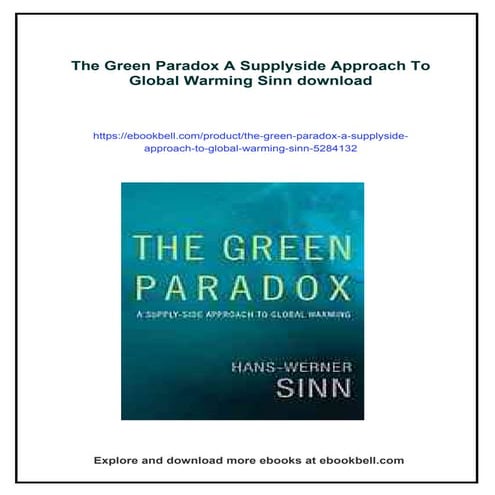 The Green Paradox A Supplyside Approach To Global Warming Sinn | PDF