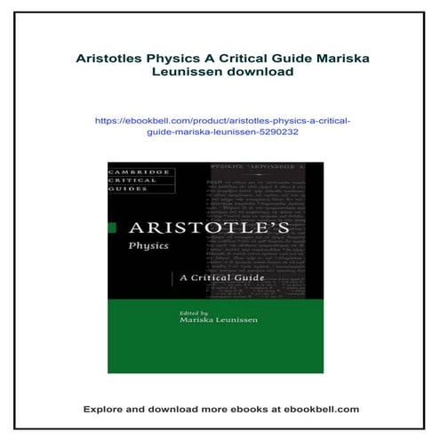 Aristotles Physics A Critical Guide Mariska Leunissen | PDF
