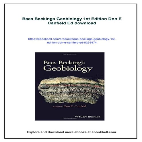 Baas Beckings Geobiology 1st Edition Don E Canfield Ed | PDF