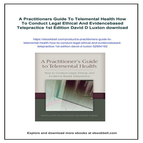 A Practitioners Guide To Telemental Health How To Conduct Legal Ethical ...