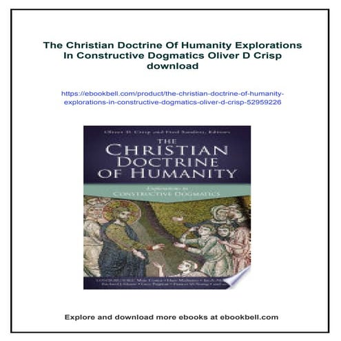The Christian Doctrine Of Humanity Explorations In Constructive ...