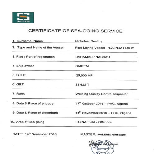 Sea-going service certificate-2 | PDF