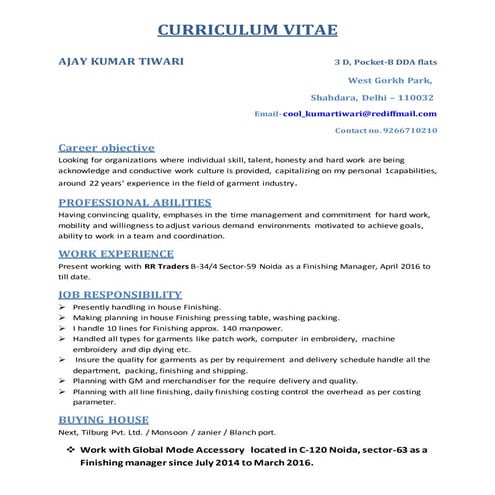 Ajay TIwari NEw finishing manager | DOCX