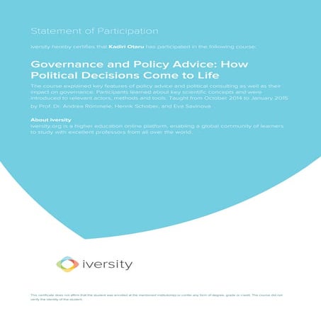 Certificate of Participation- Art of Policy Advice & Advocacy | PDF