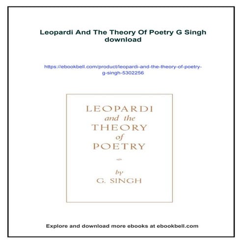 Leopardi And The Theory Of Poetry G Singh | PDF