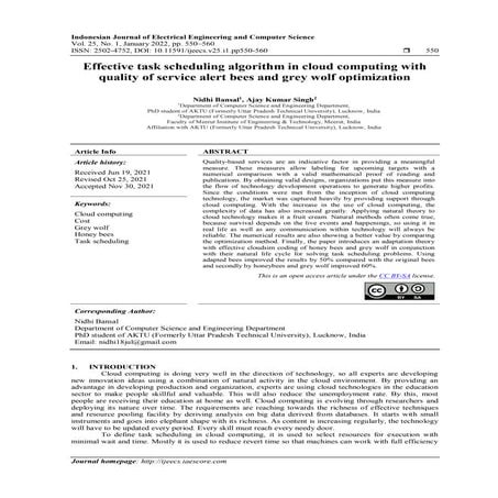 Effective Task Scheduling Algorithm In Cloud Computing With Quality Of Service Alert Bees And 