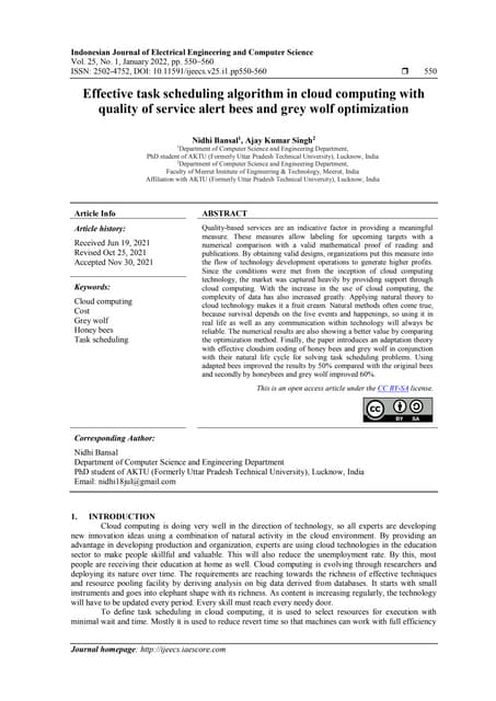 Effective Task Scheduling Algorithm In Cloud Computing With Quality Of Service Alert Bees And