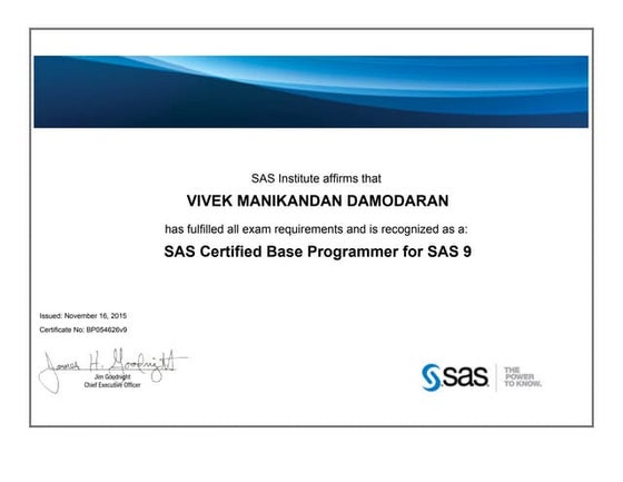 SAS base certificate | PPT