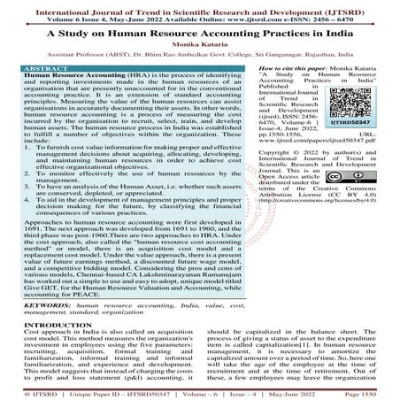 A Study on Human Resource Accounting Practices in India | PDF