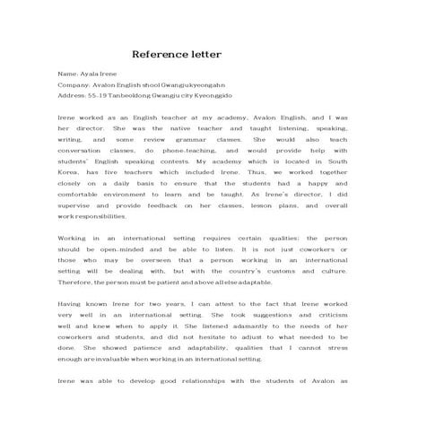 Reference Letter | PDF