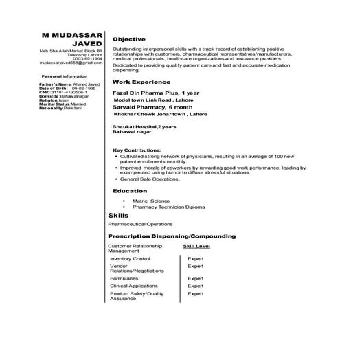 M MUDASSAR JAVED | DOCX | Pharmaceutical Industry | Industries