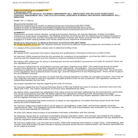 Medical Schemes Amendment Bill 2002 | PDF