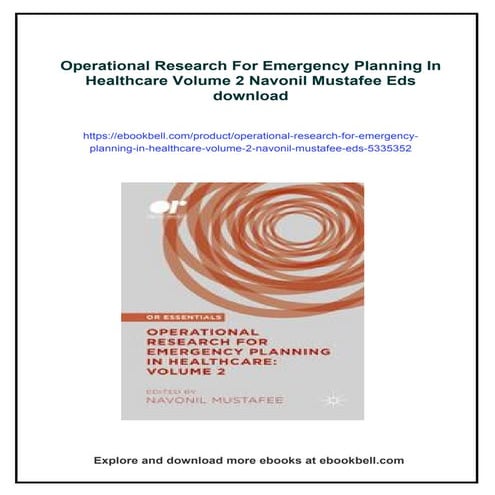 Operational Research For Emergency Planning In Healthcare Volume 2 ...