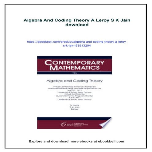 Algebra And Coding Theory A Leroy S K Jain | PDF