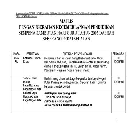 TEKS PENGACARA MAJLIS, MAJLIS GRADUASI DAN APRESIASI TAHUN 2023 | DOCX