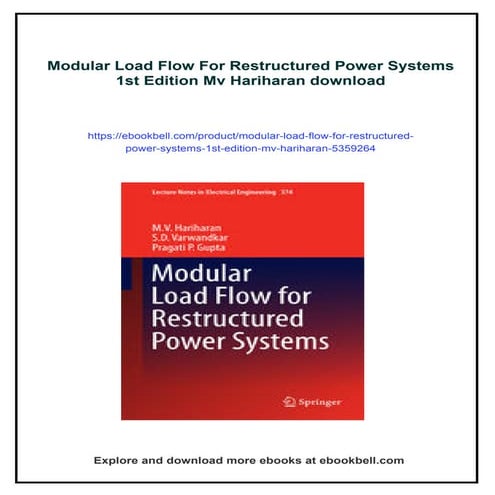 Modular Load Flow For Restructured Power Systems 1st Edition Mv Hariharan | PDF
