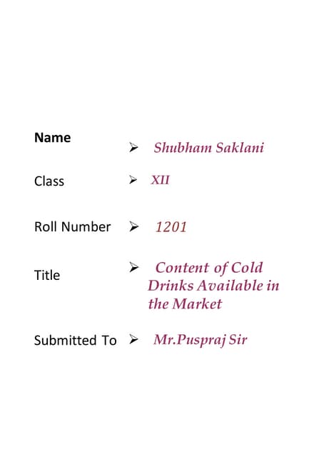 Soft Drink Analysis | DOCX | Chemistry | Science