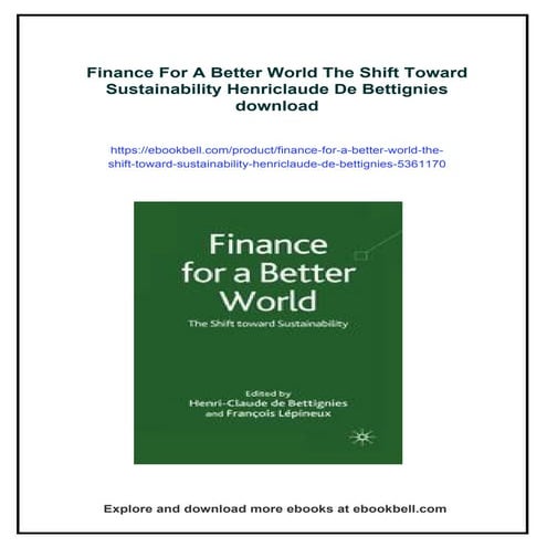 Finance For A Better World The Shift Toward Sustainability Henriclaude ...