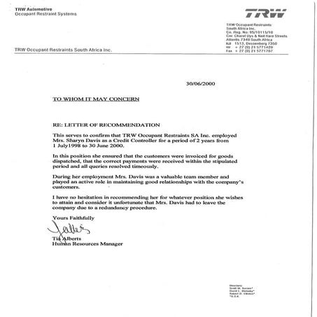 Letter from TRW | PDF